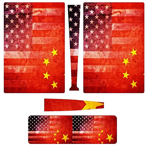 USA and China Flag Full Protective Skin Cover Design Wrap Decal Sticker Compatible with PS5 Digital Edition Console and Controller