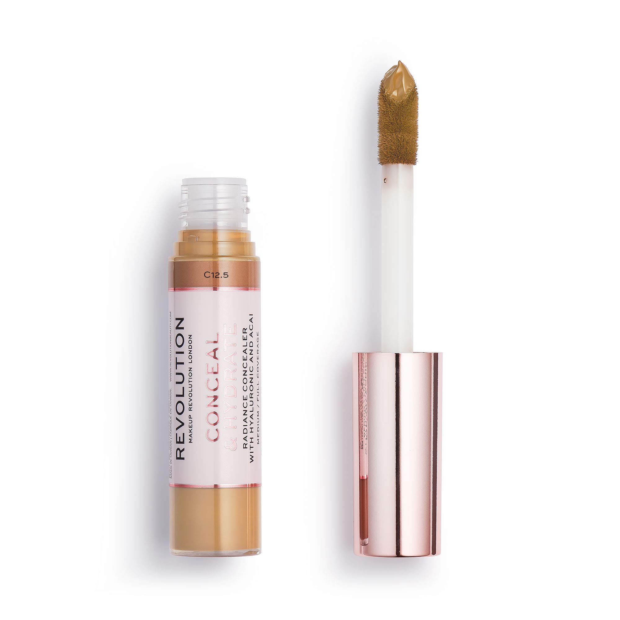 Makeup Revolution Conceal and Hydrate Concealer, Full Coverage & Matte Finish, C12.5 for Medium/Dark Skin Tones, Vegan & Cruelty-Free, 0.7 Fl Oz