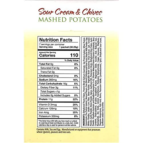 ProteinWise Sour Cream and Chives Mashed Potatoes, High Protein, Fat Free, Cholesterol Free, Low Sugar, Weight Loss, Bariatric, Diabetic, Diet Healthy Snack, 7 Servings/Box