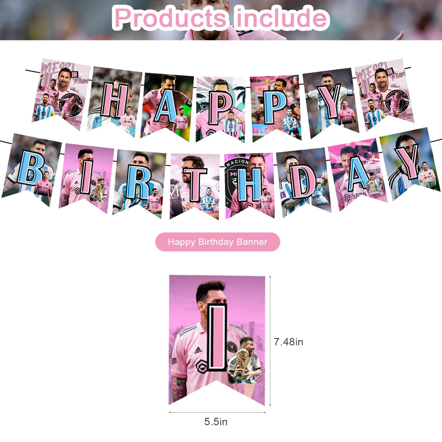 𝓜𝓮𝓼𝓼𝓲 𝓜𝓲𝓪𝓶𝓲 birthday party decoration supplies, 𝓜𝓮𝓼𝓼𝓲 𝓜𝓲𝓪𝓶𝓲 Soccer themed birthday party supplies include cupcake decoration, cake decoration, banners, balloons.