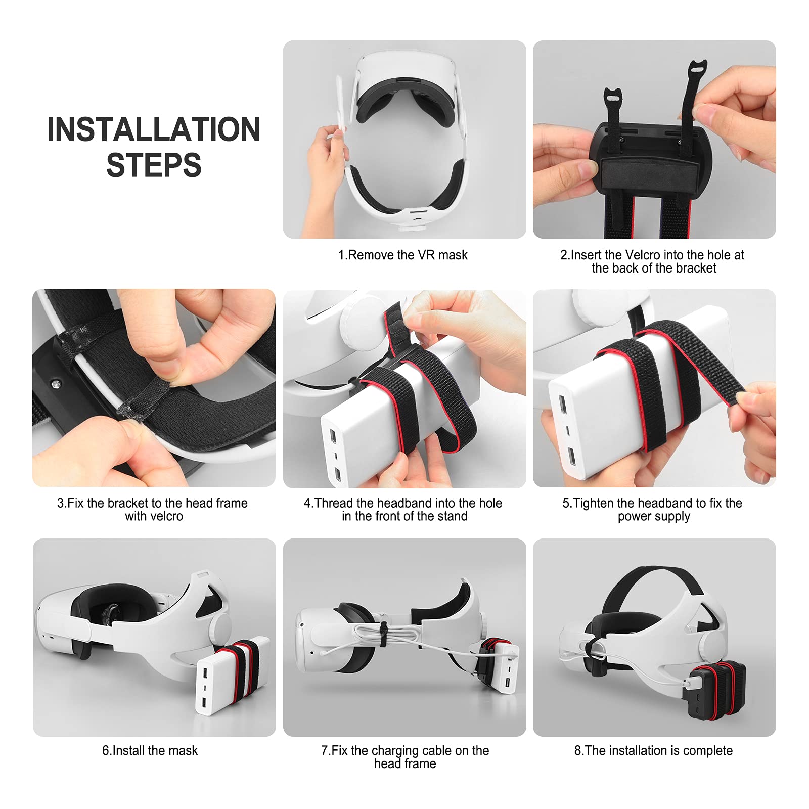 MASiKEN Universal Battery Pack Strap For Oculus Quest 2 Accessories Head Strap, Head Cushion, VR Meta Quest Powerbank Holder Compatible for Halo Headband, HTC Vive Deluxe Audio (With USB)