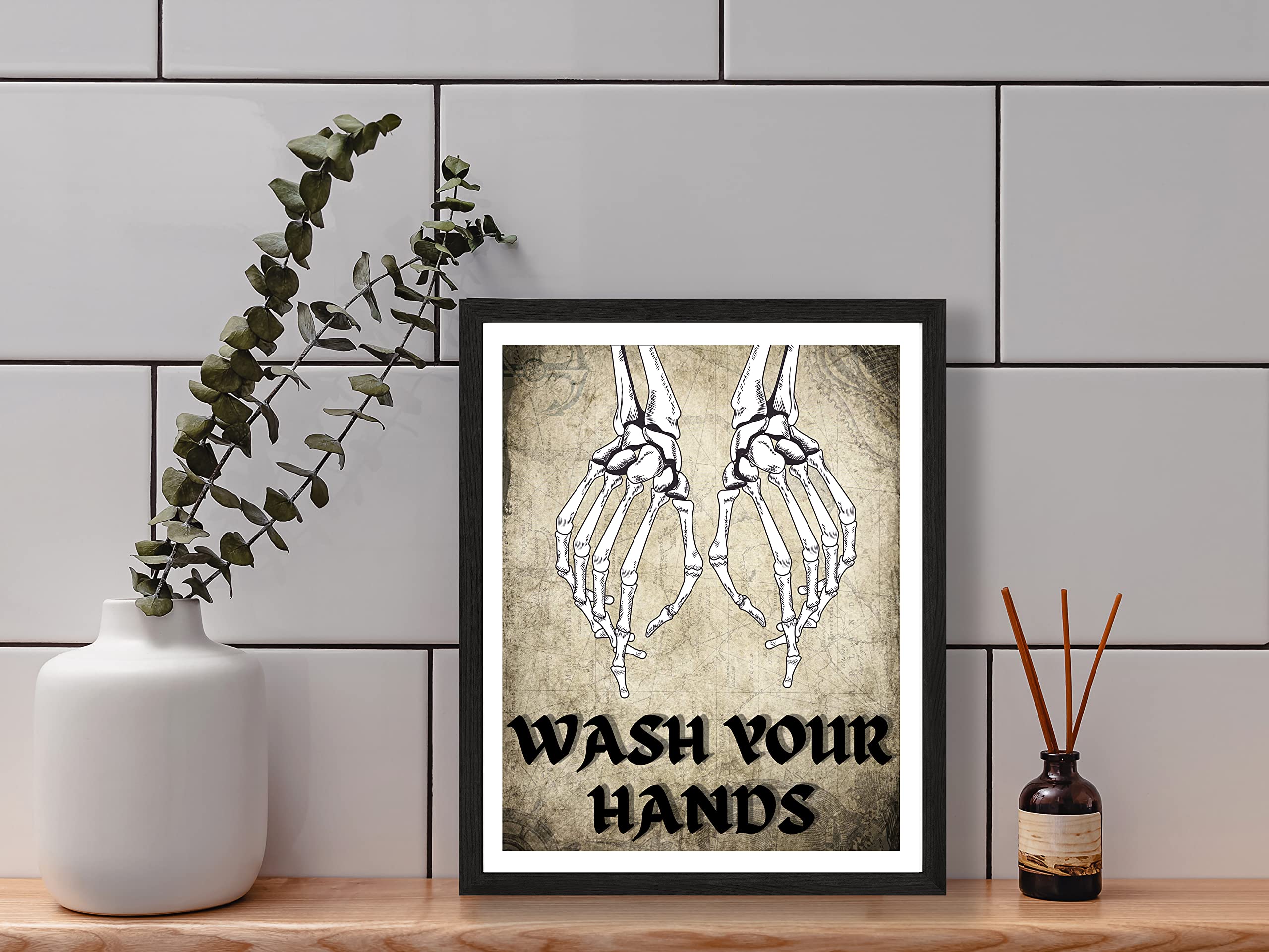 Roxbury Row Skeleton Hands Bathroom Decor Wall Art, Skeleton Decor | Funny Bathroom Signs, Gothic Bathroom Decor Wall Art, Creepy Decor, Spooky Decor, Halloween Bathroom Decor (8X10 Unframed)