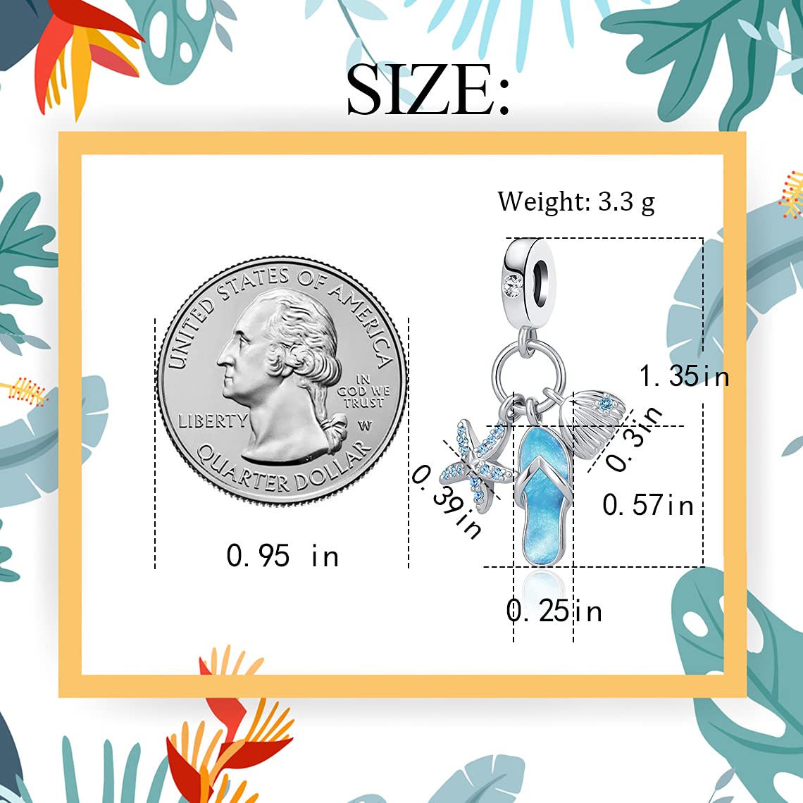 LuxglitterLin Beach Flip Flop Slipper Charm Starfish Sea Shell Bule Enamel Bead for Pandora Bracelets, Aut-42_Ocean