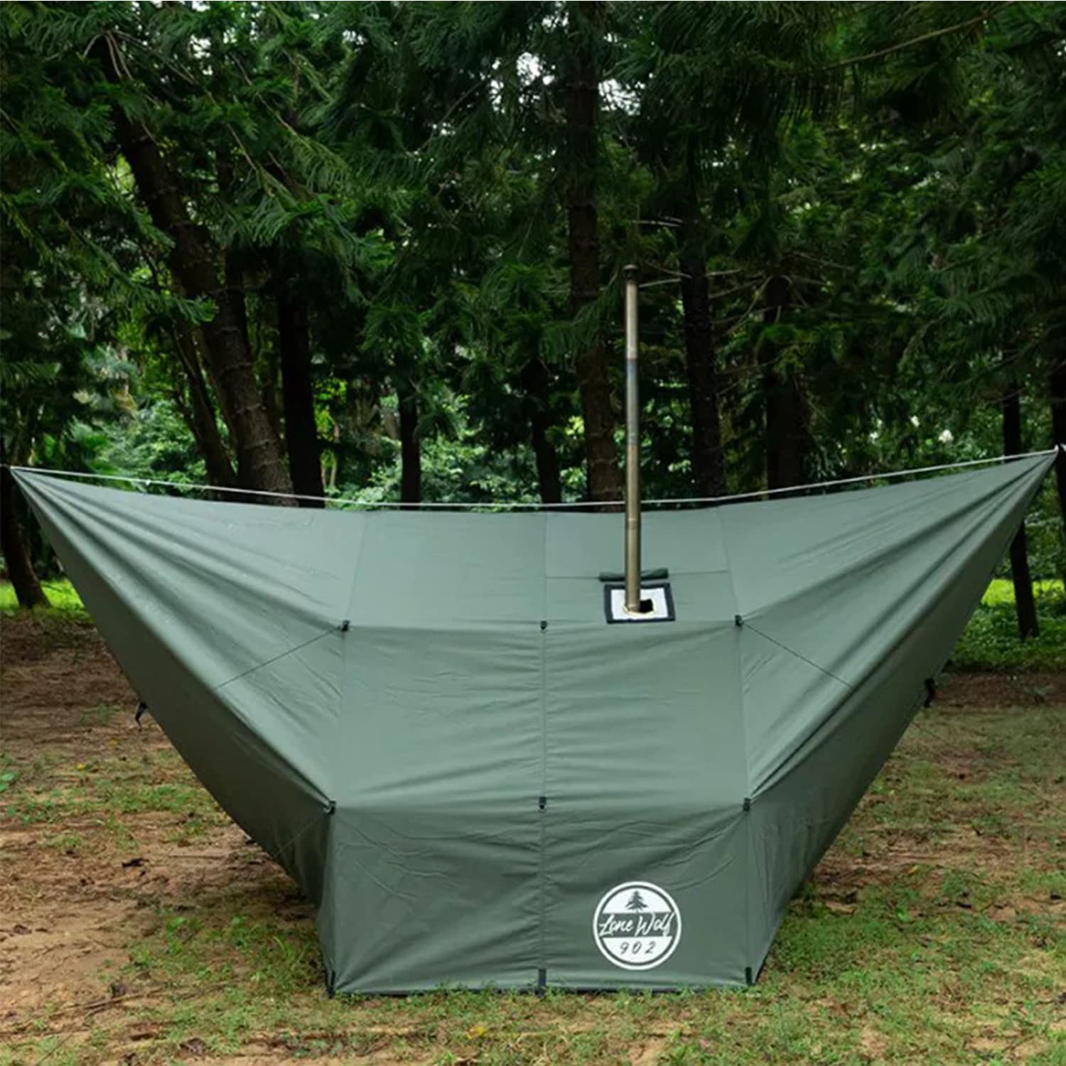 POMOLY Hammock Hot Tent Shelter Tarp with Stove Jack for Camping丨Green