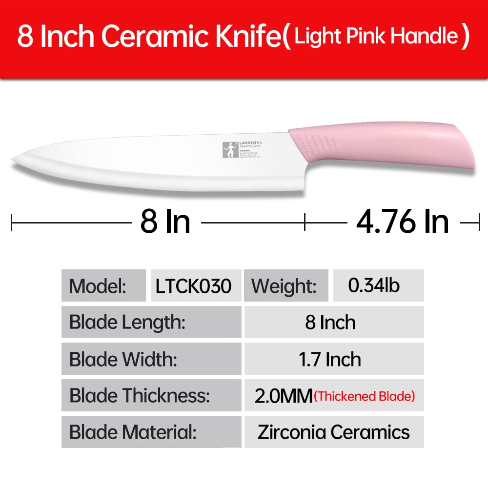 LIANGTAI Ceramic Knife 8 Inch Chef's Knife【Blade Thickness 2.0mm】 (Light Blue Handle)