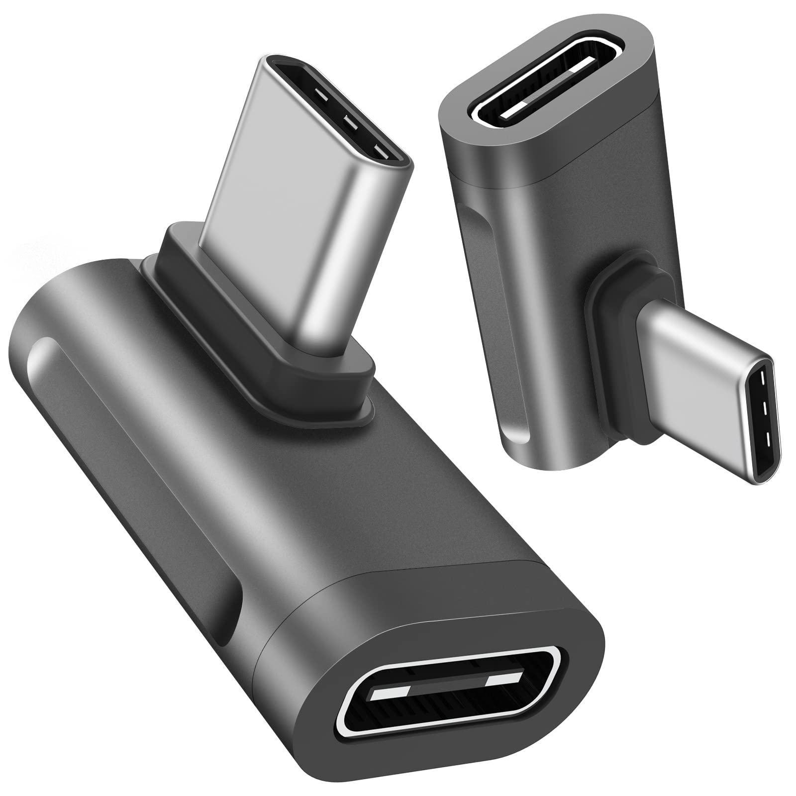 TECHTOBOX Right Angle USB-C Adapter [2 Pack] Flat 90 Degree USB Type C Male to USB-C Female Adapter Support 8K Video 60W Fast Charging 40Gbps Data for Steam Dock,Switch,Laptop,Tablet,Phones