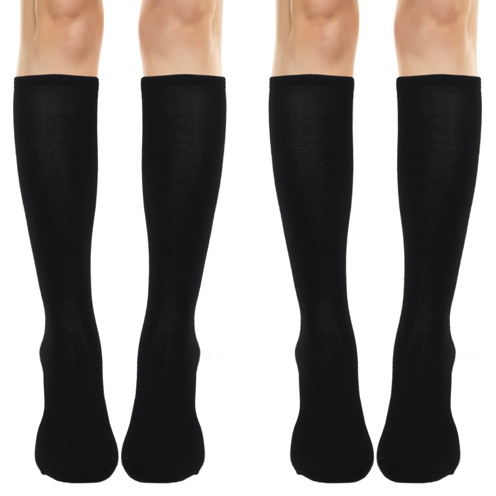 Sibba 2 Pair Womens Cotton Knee High Socks Winter Thermal Boot Top Long Socks Causal Soild Stripe Tube Knee Socks for Ski Snowboarding Hiking