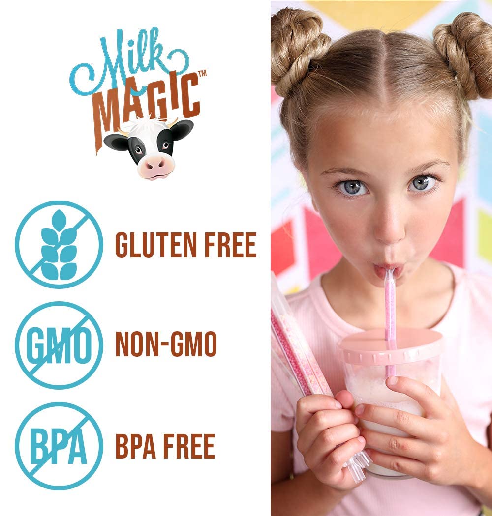 Milk Magic Milk Flavoring Straws, 4-Pack Bundle (16 count), Chocolate, Strawberry, Cotton Candy, Cookies & Cream Cereal Straws