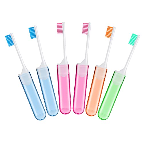 Sibba 6 Pieces Soft Bristles Toothbrush Travel Kit Case Holder Covers Caps Mini Size Portable Small Folding Tooth Brush with Foldable Protector Set Fragile Gums Dental Care for Adult Kid