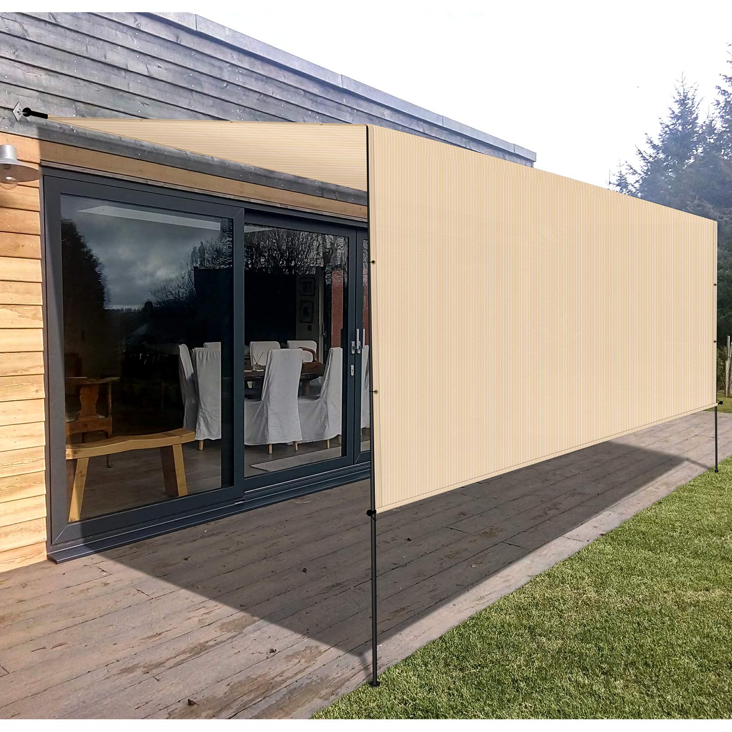 Windscreen4less 8β x 16β Universal Replacement Shade Cover Canopy for Pergola Patio Porch Privacy Shade Screen Panel with Grommets on 2 Sides Includes Weighted Rods Breathable UV Block Beige Tan