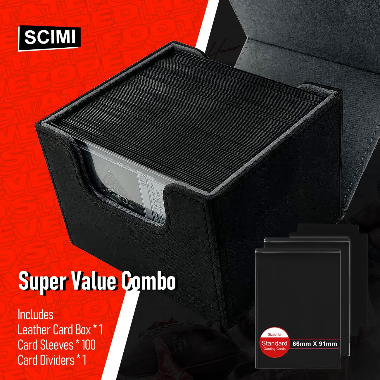 Scimi Commander leather Deck Box, designed specifically for Magic: The Gathering (MTG) and Trading Card Game (TCG) enthusiasts, hold over 100 sleeved cards (Black)