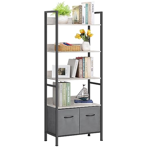 LIANTRAL 5-Tier Bookshelf with 2 Drawers