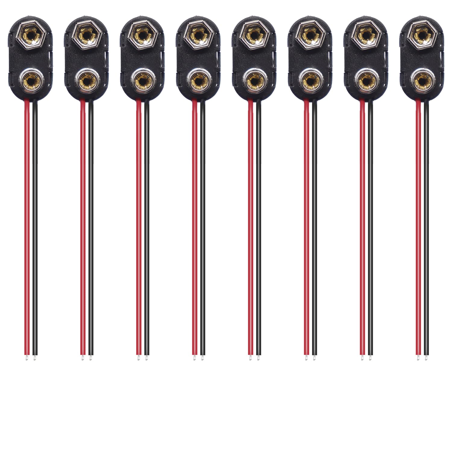 TWTADE 8pcs I-Type Battery Clip Connector 9V with Hard Plastic Shell and Red Black Wires H-022