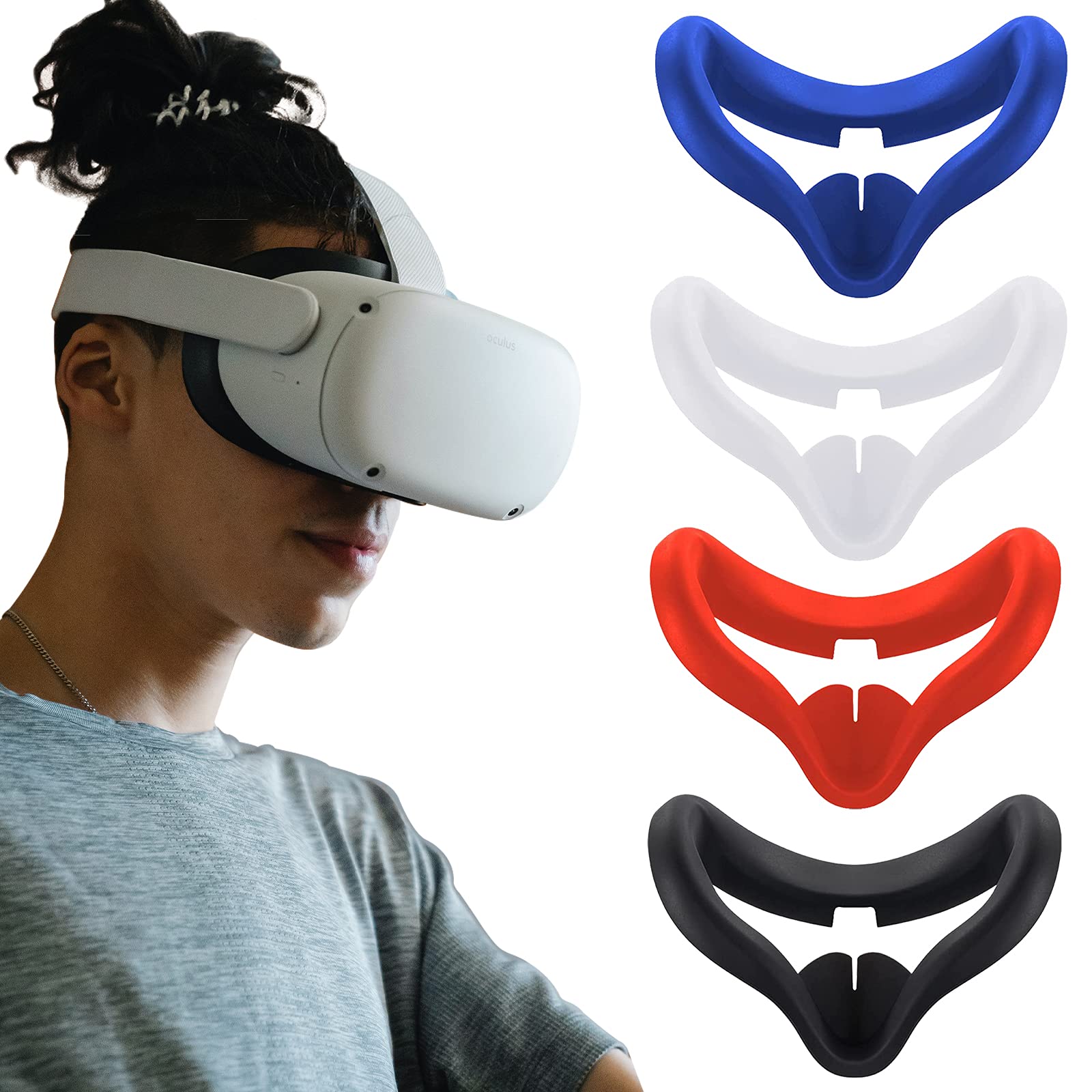 Oculus Quest 2 Face Cover - Replacement Silicone Face Protect Skin for Oculus Quest 2 Non-Slip & Sweatproof Silicone Face Cushion and Washable & Lightproof Face Mask(Black)