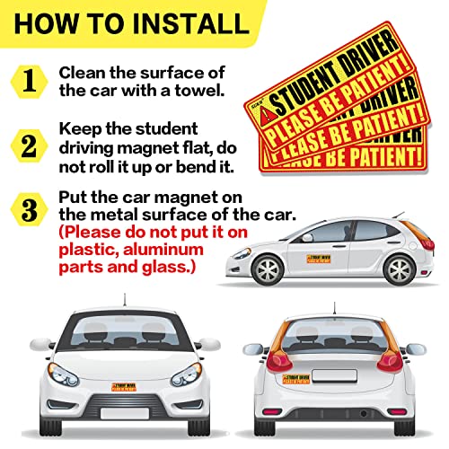 Sukh New Driver Magnet for Car - Student Driver Magnet for Car Boys and Girls New Student Driver Sticker Reflective Safety Signs Reusable Movable 3 Pcs