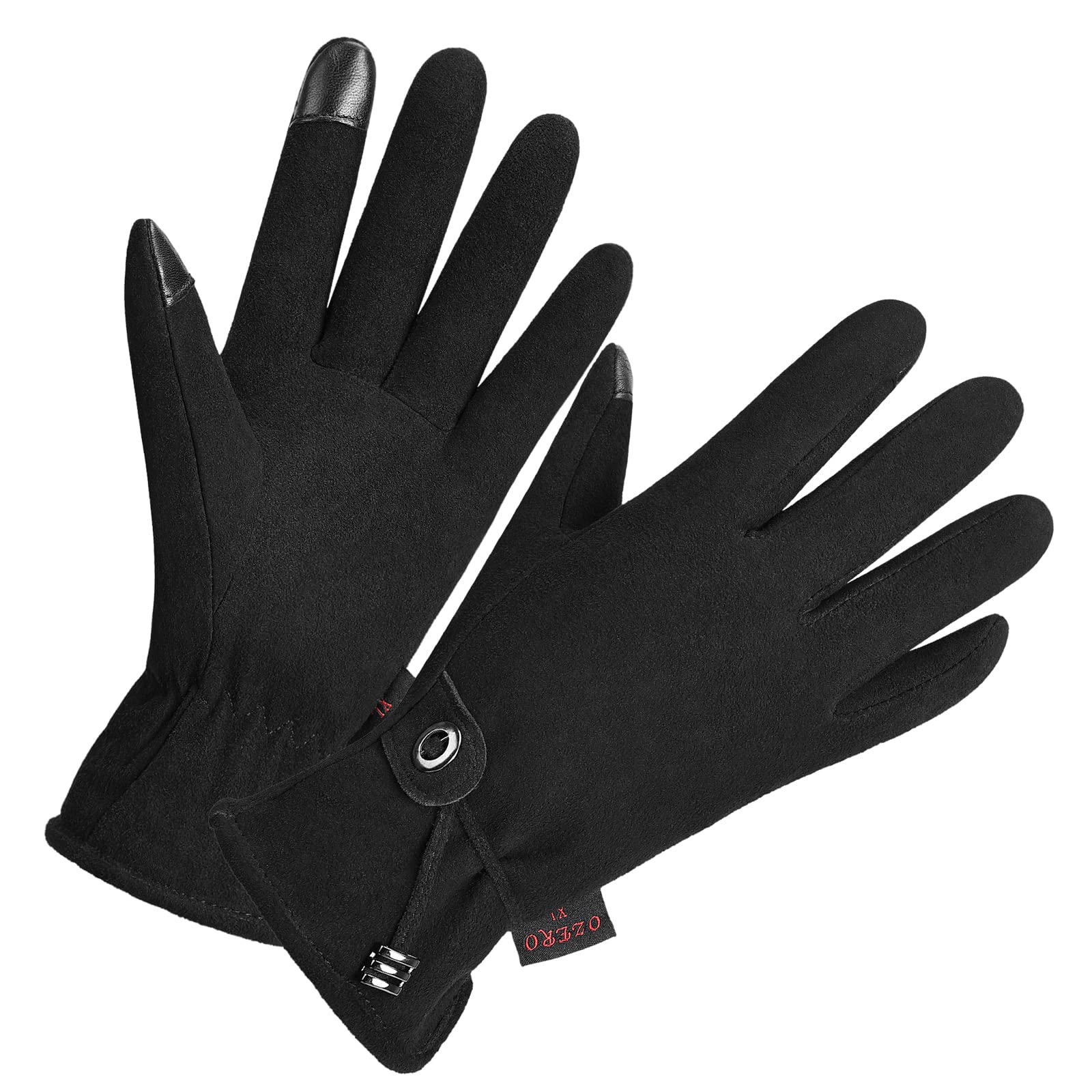 OZERO Women Winter Touchscreen Gloves: Deer Leather Cold Weather Warm Gloves | Womens Lined Black Touch Screen Thermal Gloves for Cycling Running Driving Texting