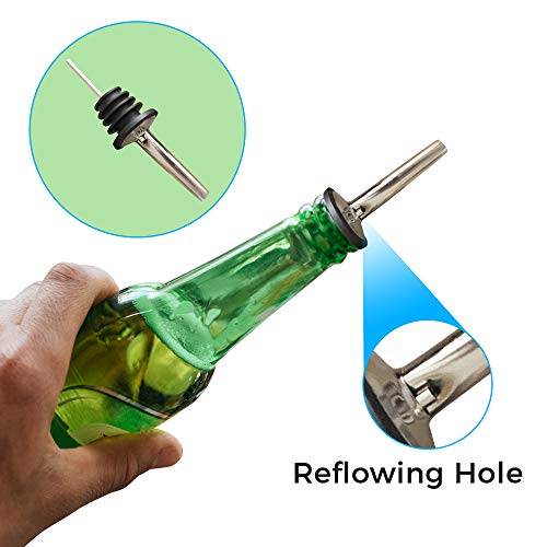 Trovety Black Liquor Bottle Dispenser Spouts β Speed Pours for Alcohol, Olive Oil and Shave Ice Syrup β Rustproof Stainless Steel with Dust Caps (2)