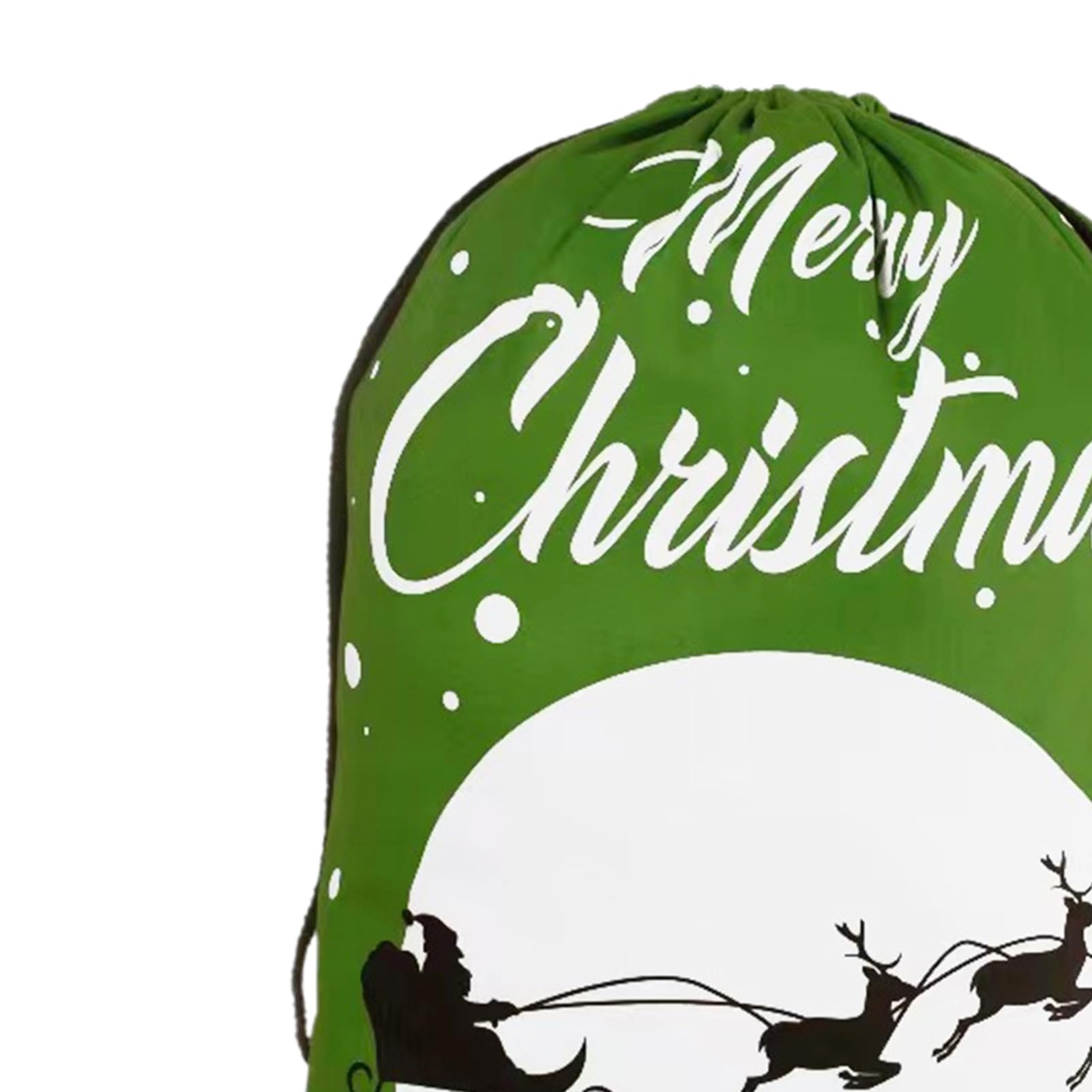 Libcflcc Christmas Party Gift Bag Reusable with Reindeer Sleigh Design Large 70x50cm Size Heavy Duty Washable Cotton Material Festive Drawstring for Holiday Green