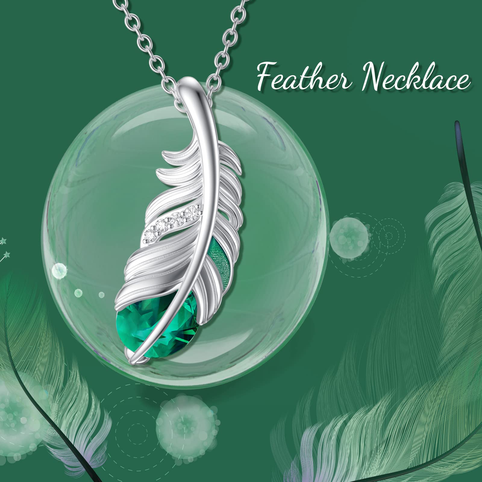 Plesitep Feather Necklace 925 Sterling Silver Pendant Leaf Necklace Jewelry Gift for Women