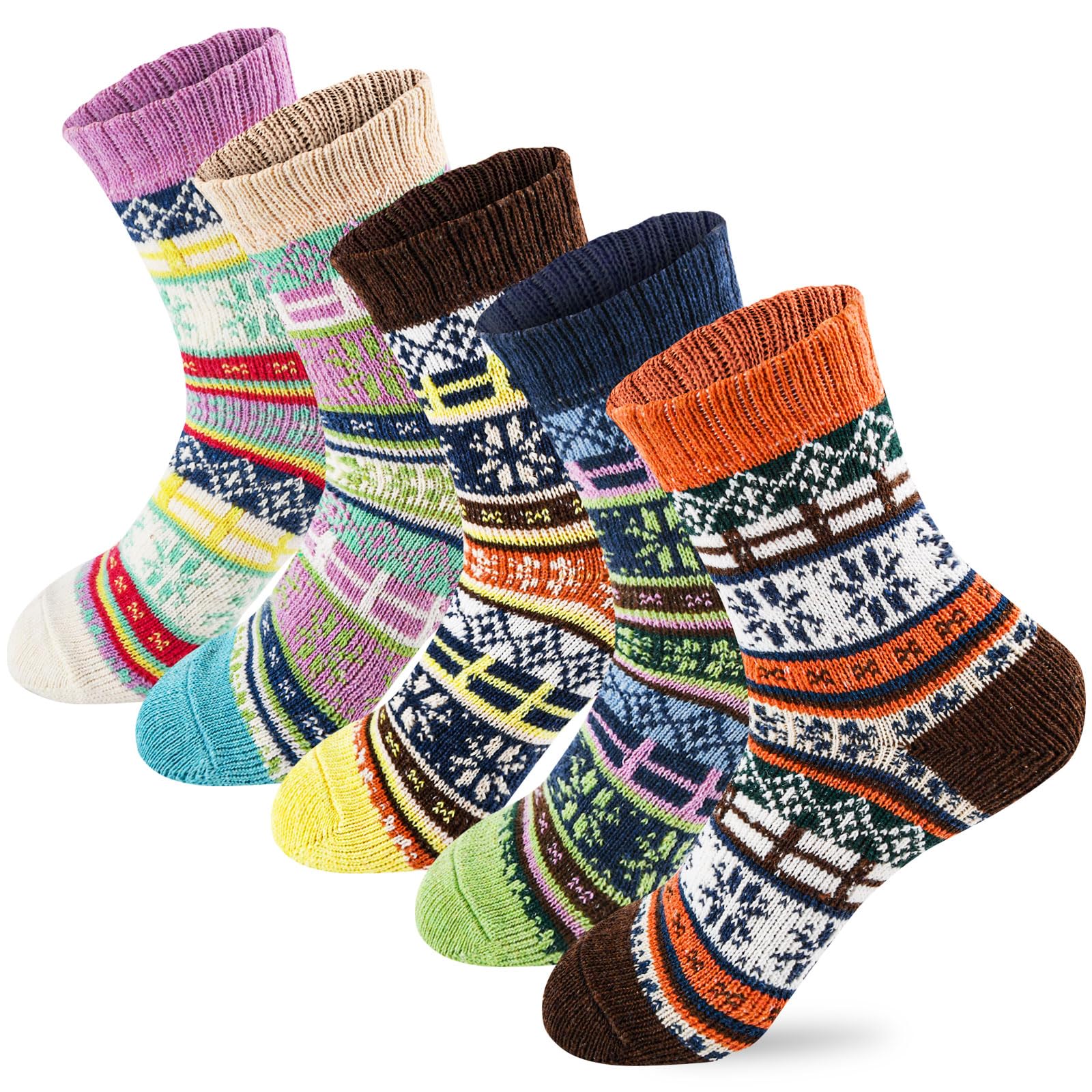 LKV Womens Winter Socks Gift Box Free Size Thick Wool Socks Soft Warm Casual Socks for Women Socks Christmas Socks 5 Pairs