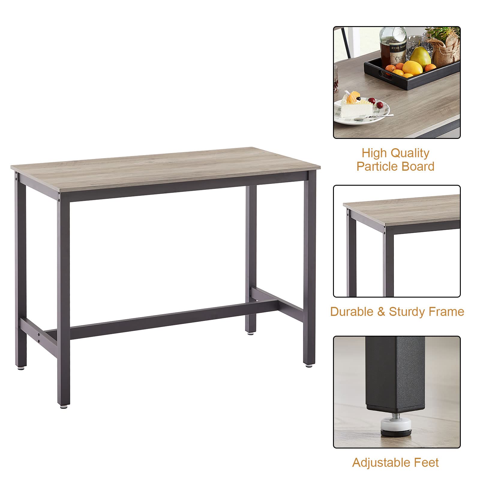 KIVENJAJA Bar Table and Chairs Set for 4, 5-Piece Rectangle Pub Bistro Table and PU Upholstered Stools with Backrest, Counter Height Dining Table Set for Kitchen Breakfast Nook Restaurant, Grey