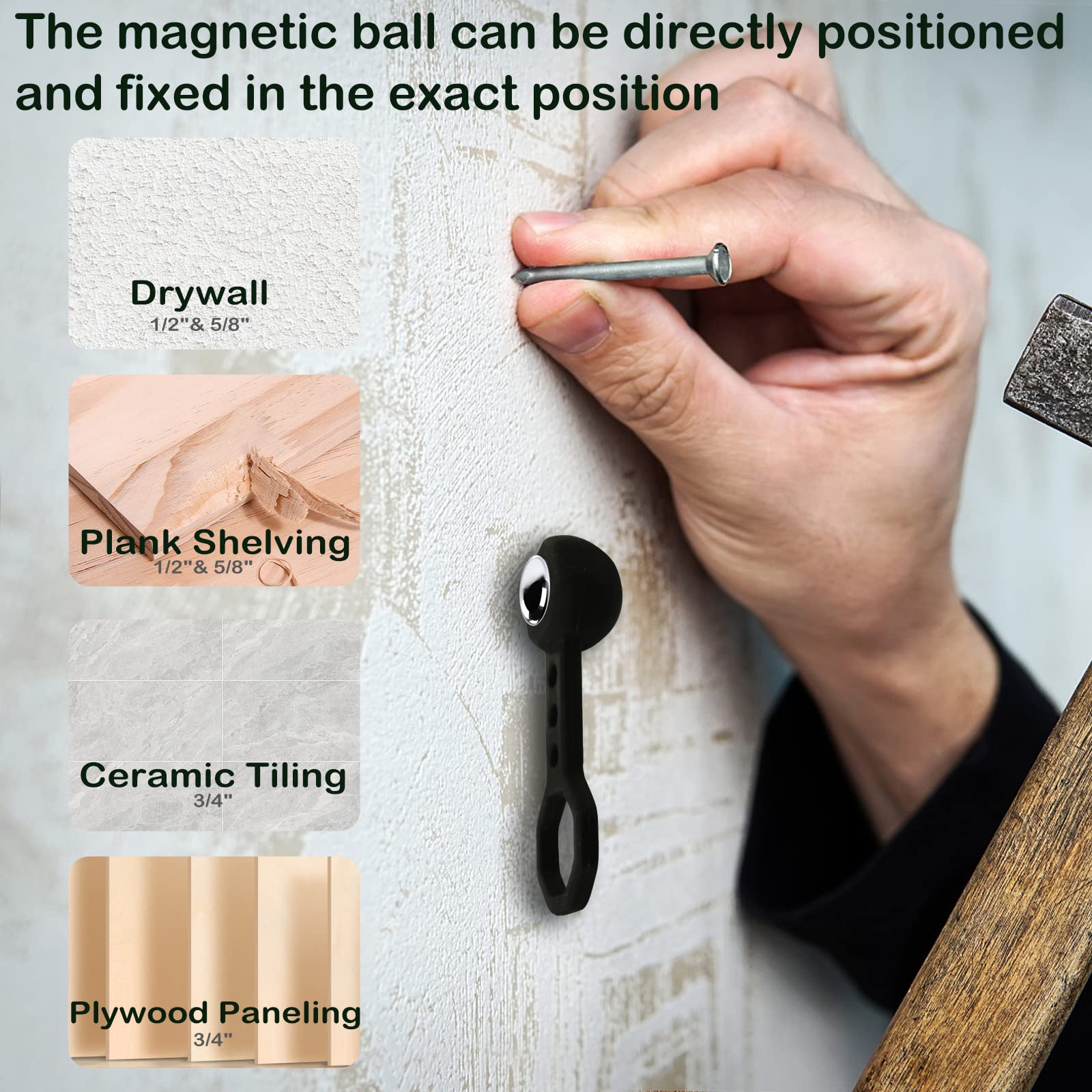 Stud Finder Wall Scanner, Magnetic Stud Finder With 27 Pounds of Pull Magnetic Power, No Batteries Required Wall Stud Finder Metal Stud Finder for Drywall, Wood, Plywood Paneling, Ceramic Tiling