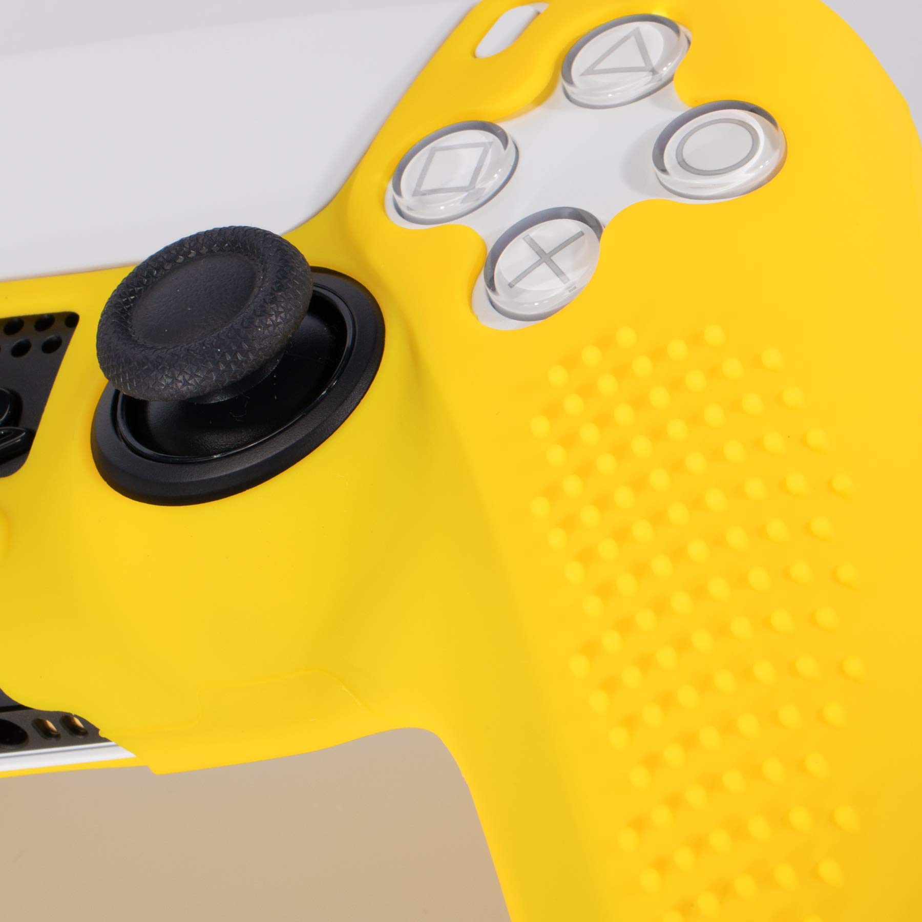 Playrealm Soft 3D Dots Silicone Skin Cover x 1 & Thumb Grips x 8 for PS5 Dualsenese Controller (Yellow)