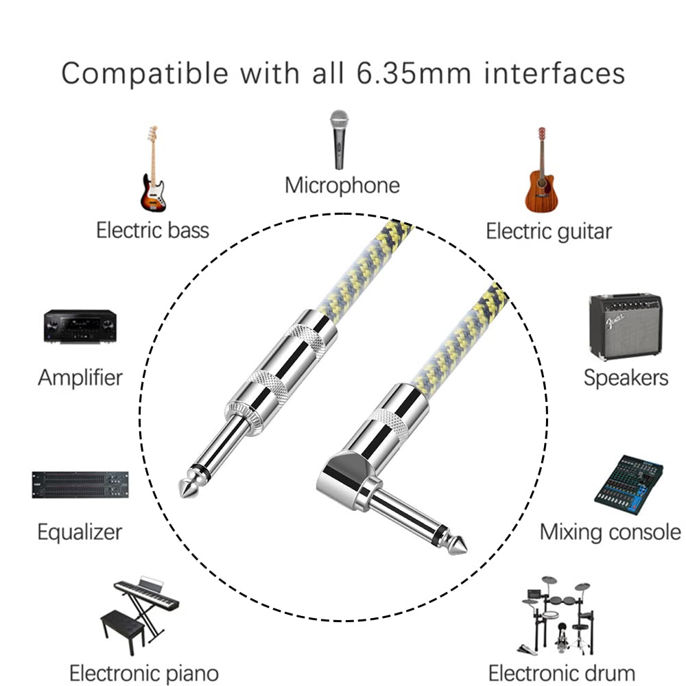 SDYQD Guitar Cable 10 ft - 1/4 Inch Right Angle Gold Instrument Cable - Professional Quality Electric Guitar Cord and Amp Cable - Electric Instrument Cable Pro Audio