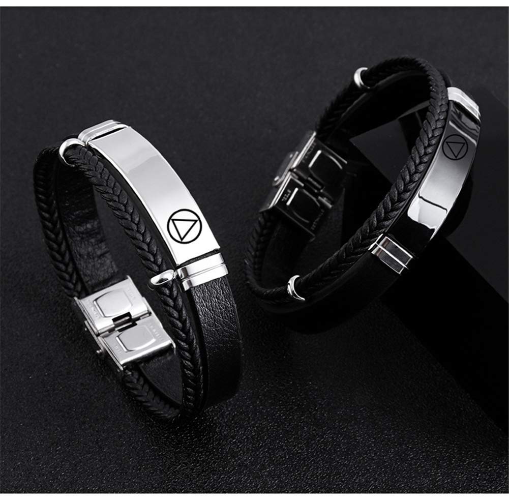 Personalized AA NA Sobriety Gifts for Women Men,Stainless Steel Leather Narcotics Alcoholics Anonymous Addiction Bracelets Bangle,Inspired One Day At A Time Sober Recovery Jewelry for Her Him