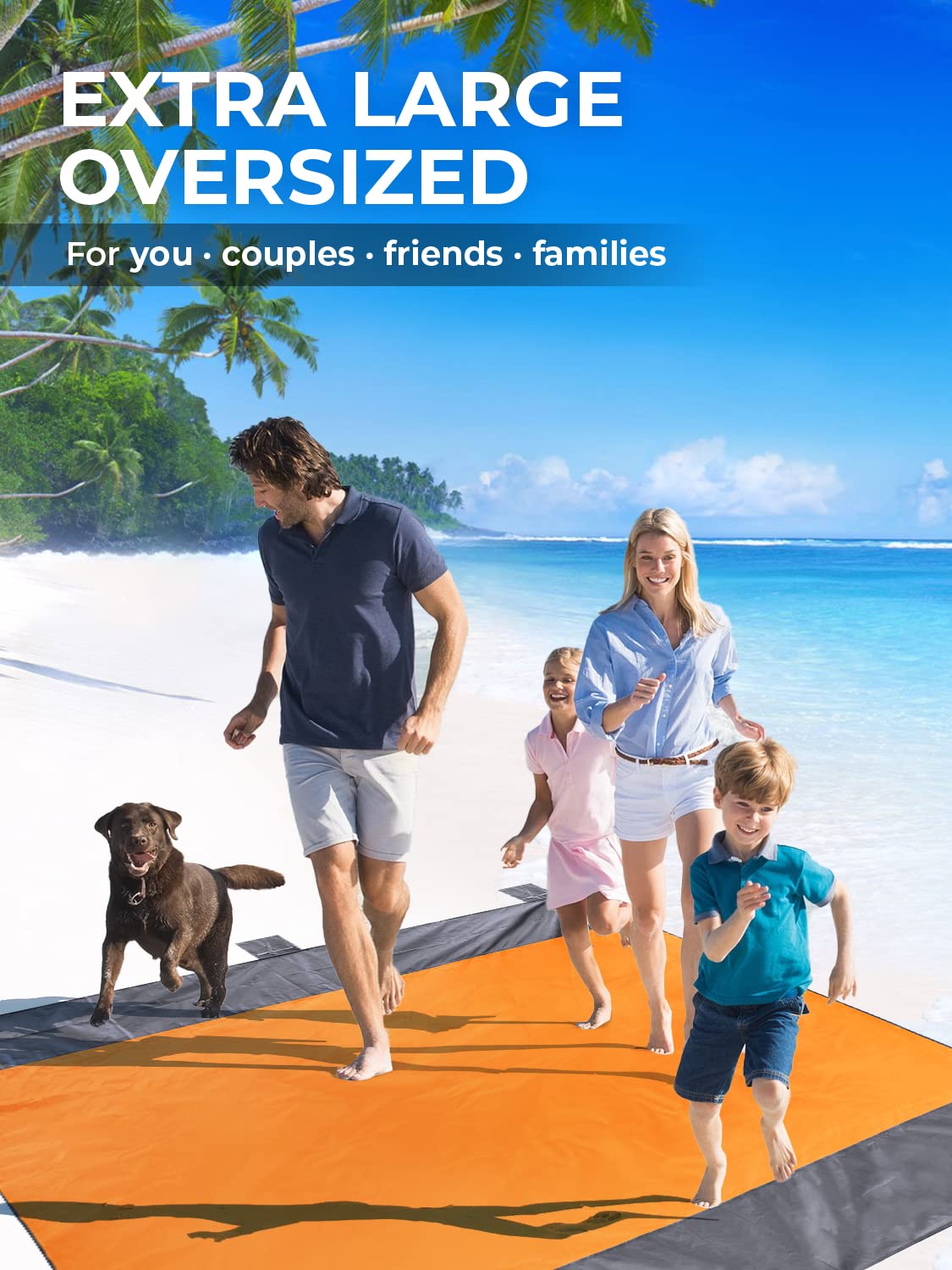POPCHOSE Beach Blanket, Sandfree Beach Mat 108"x85.2"/83"x78" for 7 Persons, Extra Large Beach Blanket Waterproof Sandproof with 6 Stakes, Easy to Clean, Lightweight Compact Beach Accessories