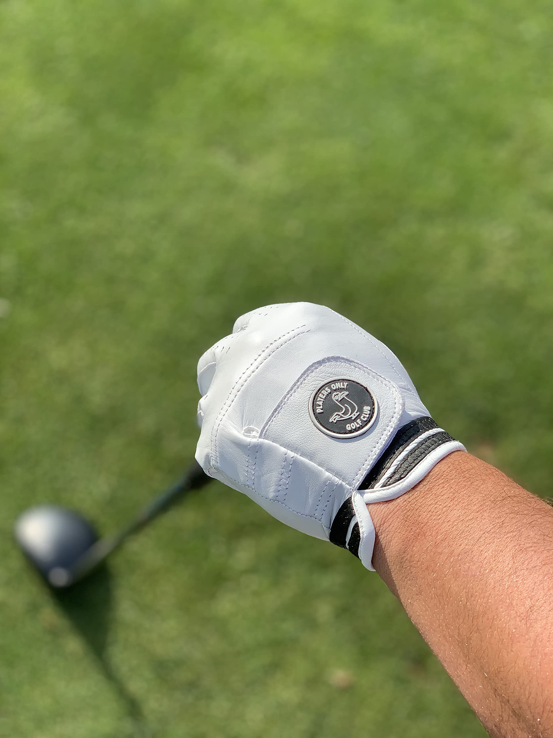 Players Only Golf Club | Golf Glove | Premium Leather | Vader Black Collection | Rubber Patch Logo (Large, Left)