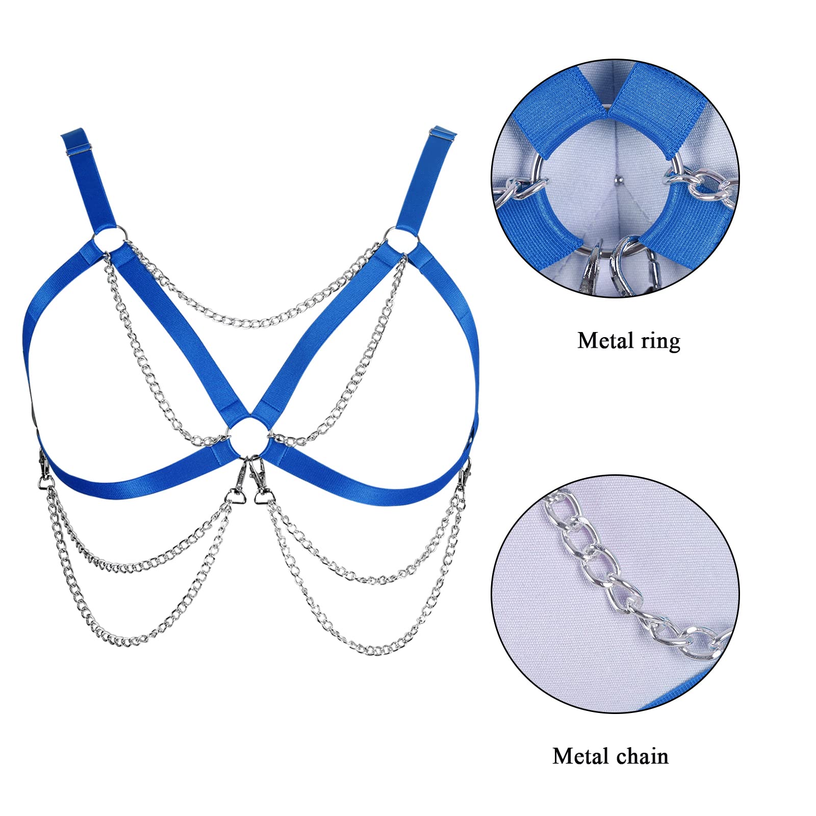 Plus Size Women Punk Harness Body Top Body Chain Black Goth Rave Adjustable for Women and Girls (Royal Blue)
