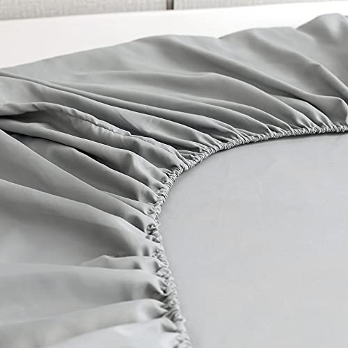 Plushii Twin Size Sheet Set, Luxury 4 Piece Twin Bedding Set Made of Ultra Soft High Thread Count Microfiber,Includes 1 Flat Sheet, 1 Fitted Sheet with Deep Pocket and 2 Pillowcases, Gray