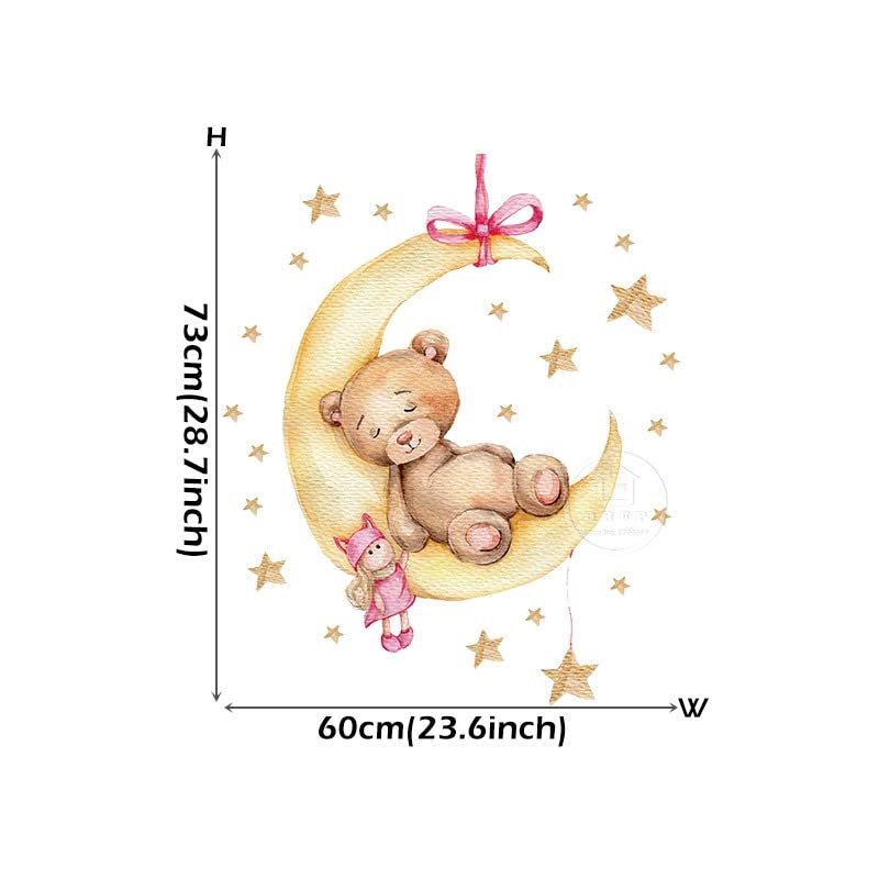 Teddy Bear with Stars Wall Stickers Vinyl Decal Baby Room Decor Nursery Interior Decoration Teddy Bear Wall Decals (Gold)