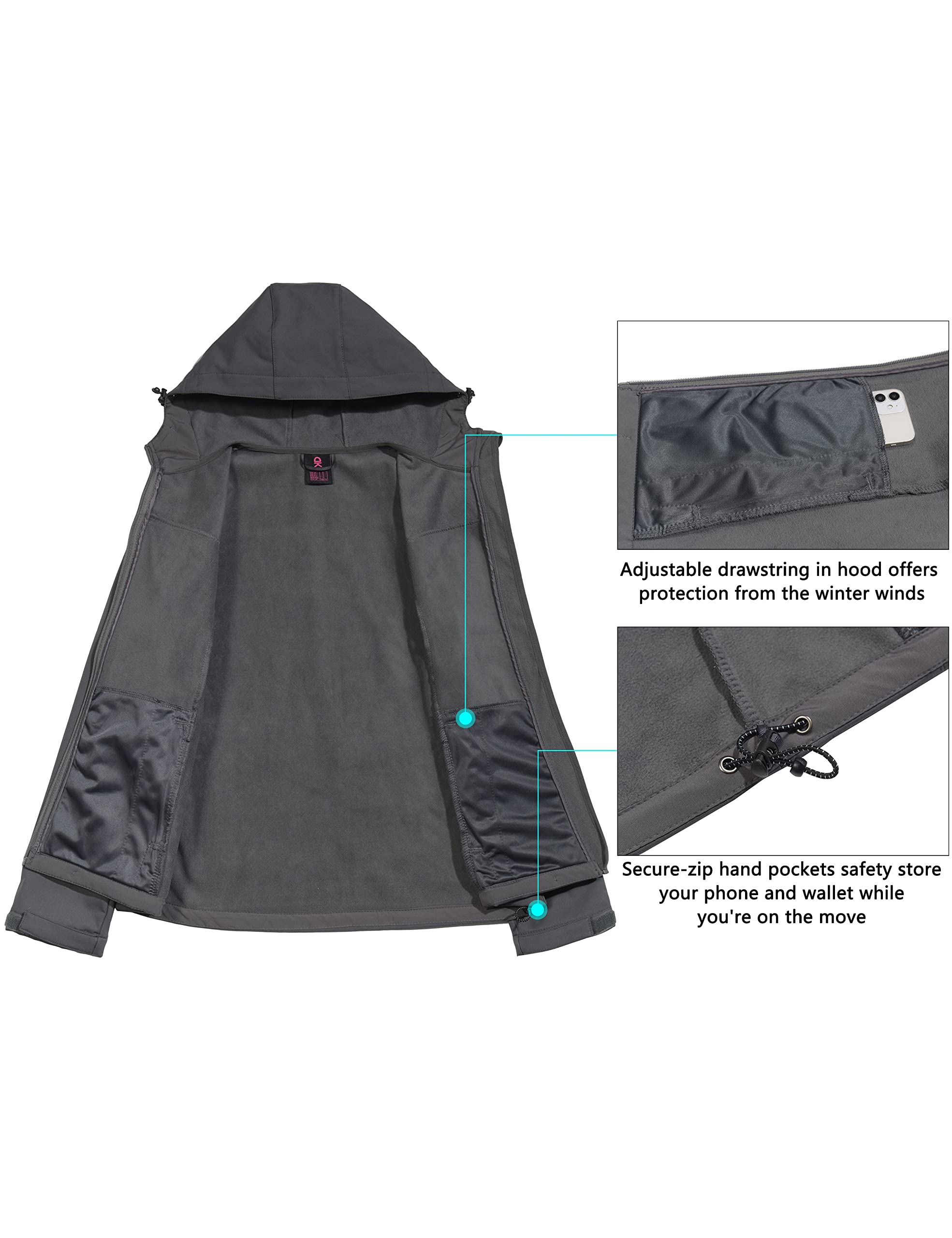Little Donkey Andy Women's Softshell Jacket Hooded Windproof Fleece Lined Jackets, Water Repellent and Lightweight Khaki Floral XL