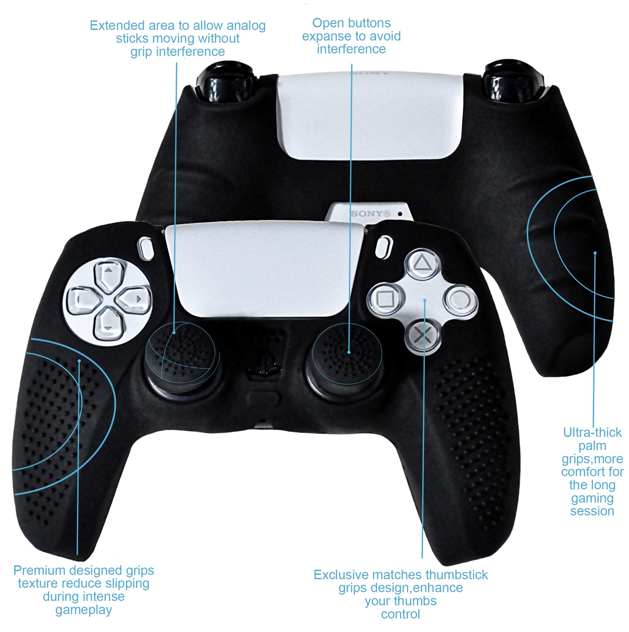 PS5 Controller Grip Cover, SKTN Anti-Slip Silicone Skin Protective Cover Case for Playstation 5 DualSense Wireless Controller with 4 Thumb Grip Caps