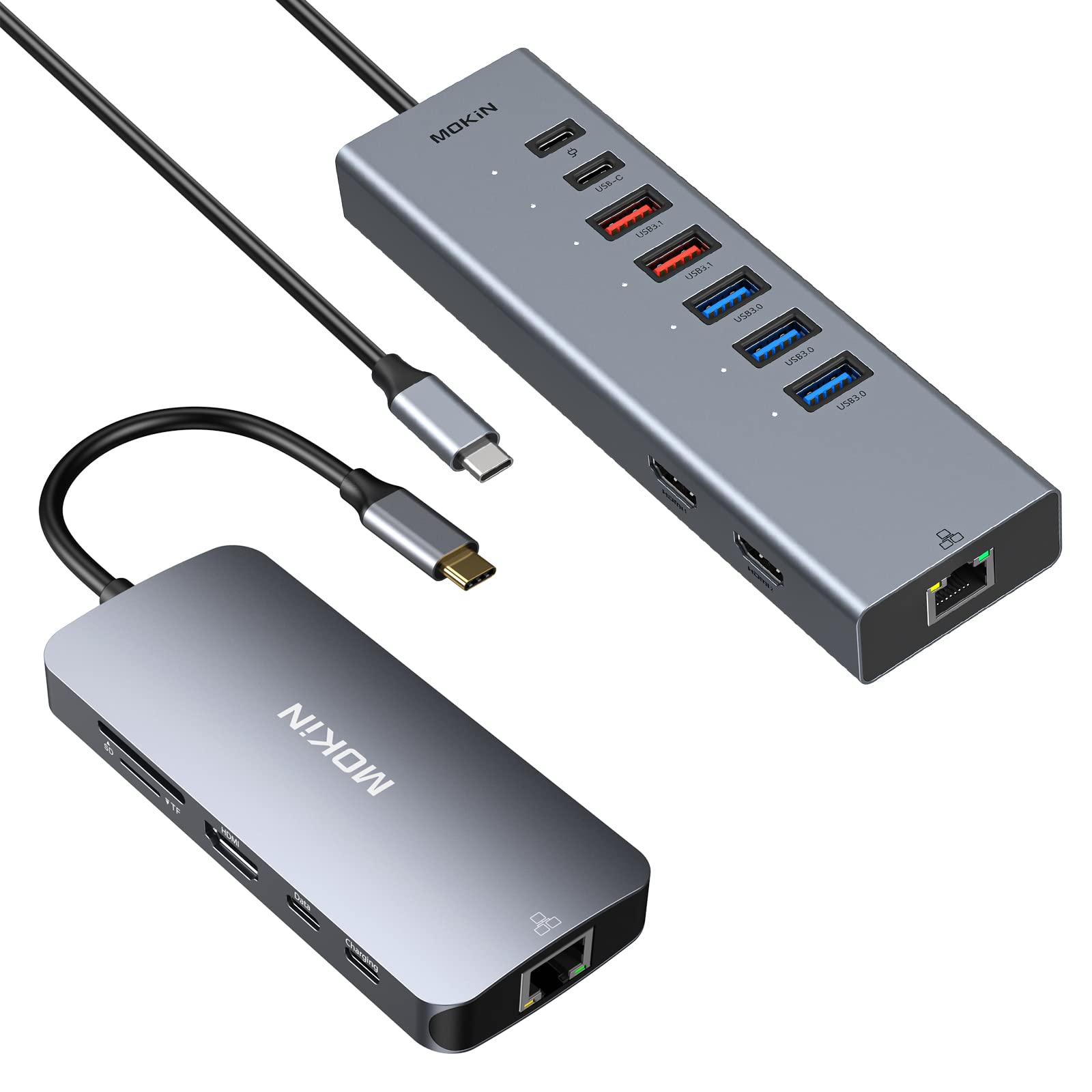 USB C Docking Station Dual Monitor, 10 in 1 Laptop Docking Station USB C Hub Dual HDMI Adapter, USB Dongle with 2 HDMI, Ethernet, 2 USB 3.1, 3 USB 3.0, USB C Data and PD for MacBook/HP/Dell/Lenovo.
