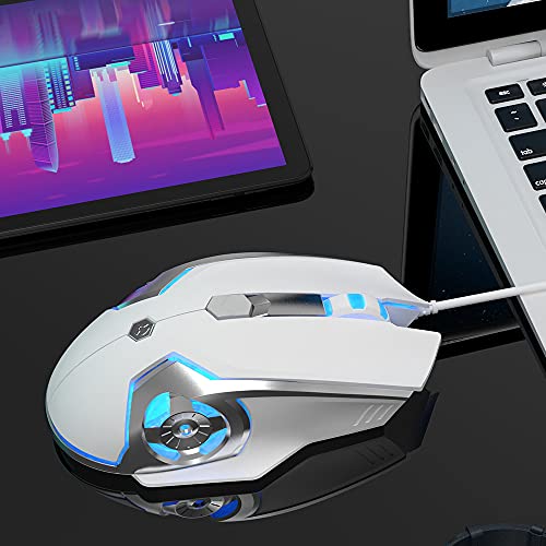 NACODEX AJ120 White Gaming Mouse Programmable 6 Buttons, 4 Adjustable DPI Up to 8000 for Window PC Gamer with Electroplating Wings Design