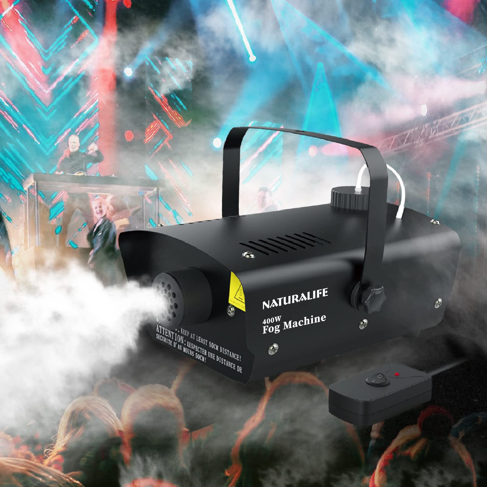 Naturalife Fog Machine, Professional Smoke Maker with Wired Remote Control and Fuse Protection, Great Smoke Machine for Halloween, Thanksgiving & Christmas Parties, 400W-Black