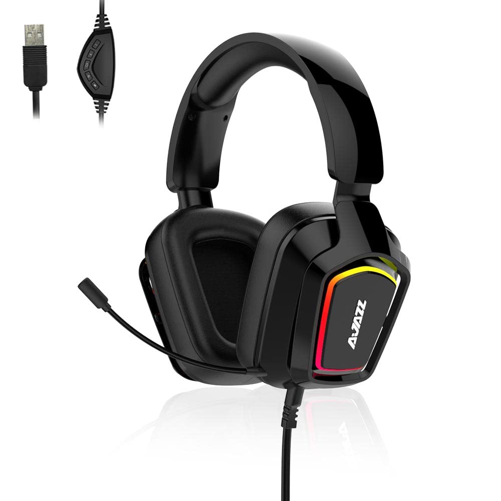 NACODEX AX368 Wired Pink Gaming Headset with Microphone - 7.1 Stereo Surround Sound - Volume Control - Adjustable Headband Noise Canceling Over Ear Headphones RGB Light for PC Laptop