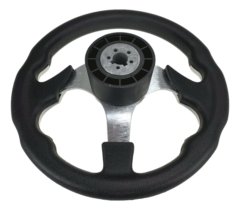 Pactrade Marine Boat Pontoon Non-Magnetic Steering Wheel Aluminum Frame Polyurethane (PU) Sleeves 3 Spokes 12-1/2" Diameter Aluminum Hub with 3/4" Tapered Bore (Silver, Silver Spokes)