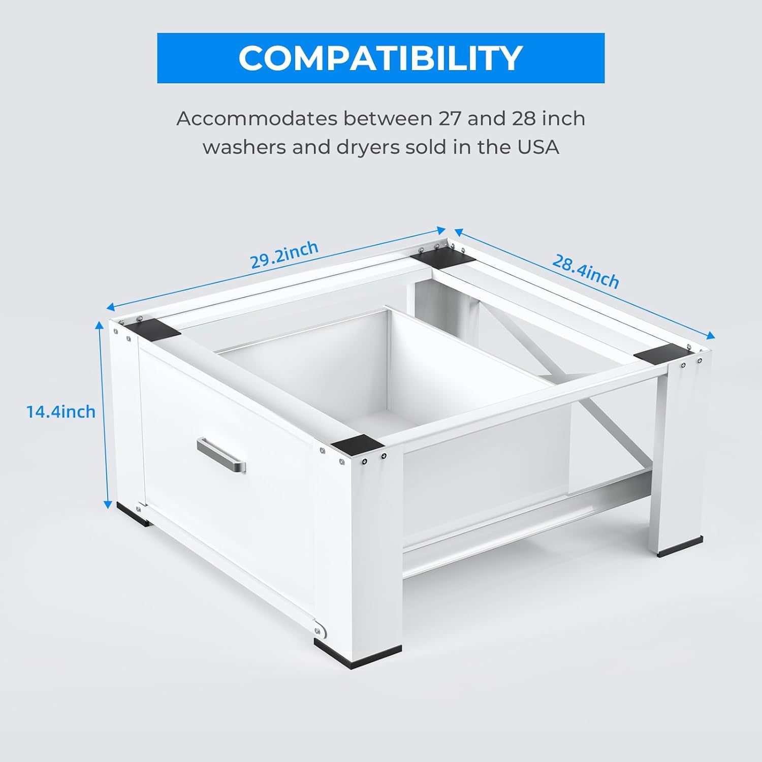 YAFF 2-Pack laundry pedestal for washer and dryer with Drawer,28" Washer Dryer Pedestals, Steel Washing Machine Stand Raiser, 14.3 Inches Height Elevation White