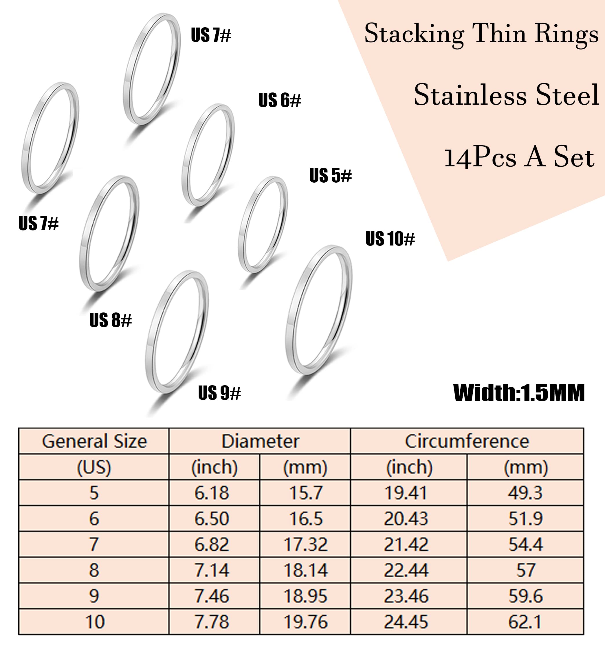 PLOMFOV Stainless Steel Rings for Women 1.5MM Thin Gold Rose Silver Knuckle Ring Stacking Midi Rings Comfort Fit Plain Band Rings for Women Flat Shape Surface Rings(Silver+Gold)
