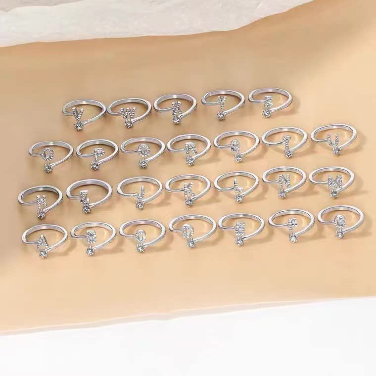 SITUMEIZI A Initial Letter Rings for Women Girls Adjustable Stainless Steel Alphabet Rings