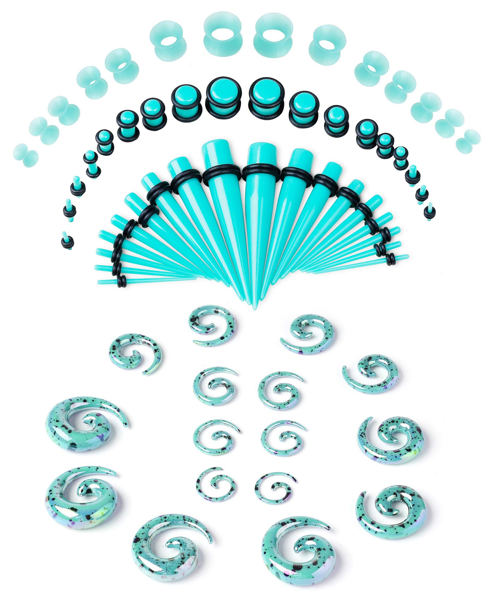 LOYALLOOK Ear Stretching Kit 54PCS Acrylic Tapers and Plugs Spiral Tapers Tunnels 14G-00G Ear Stretching Starter Glow