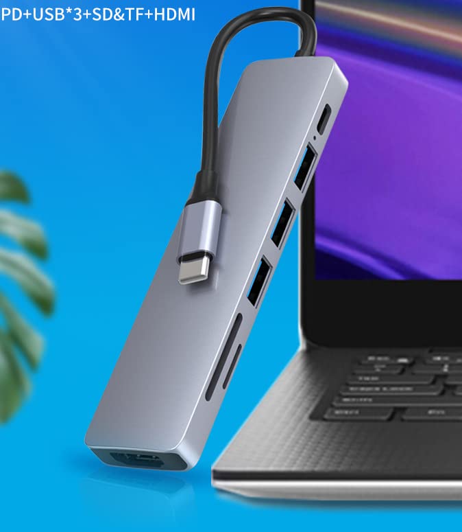 USB C Hub,7 in 1 USB C to HDMI Multport Adapter,Compatible for MacBook Pro, Chromebook, XPS, and USB C Devices (4K HDMI+100W PD+USB3.0 +USB2.0 * 2+SD/TF Card Reader)
