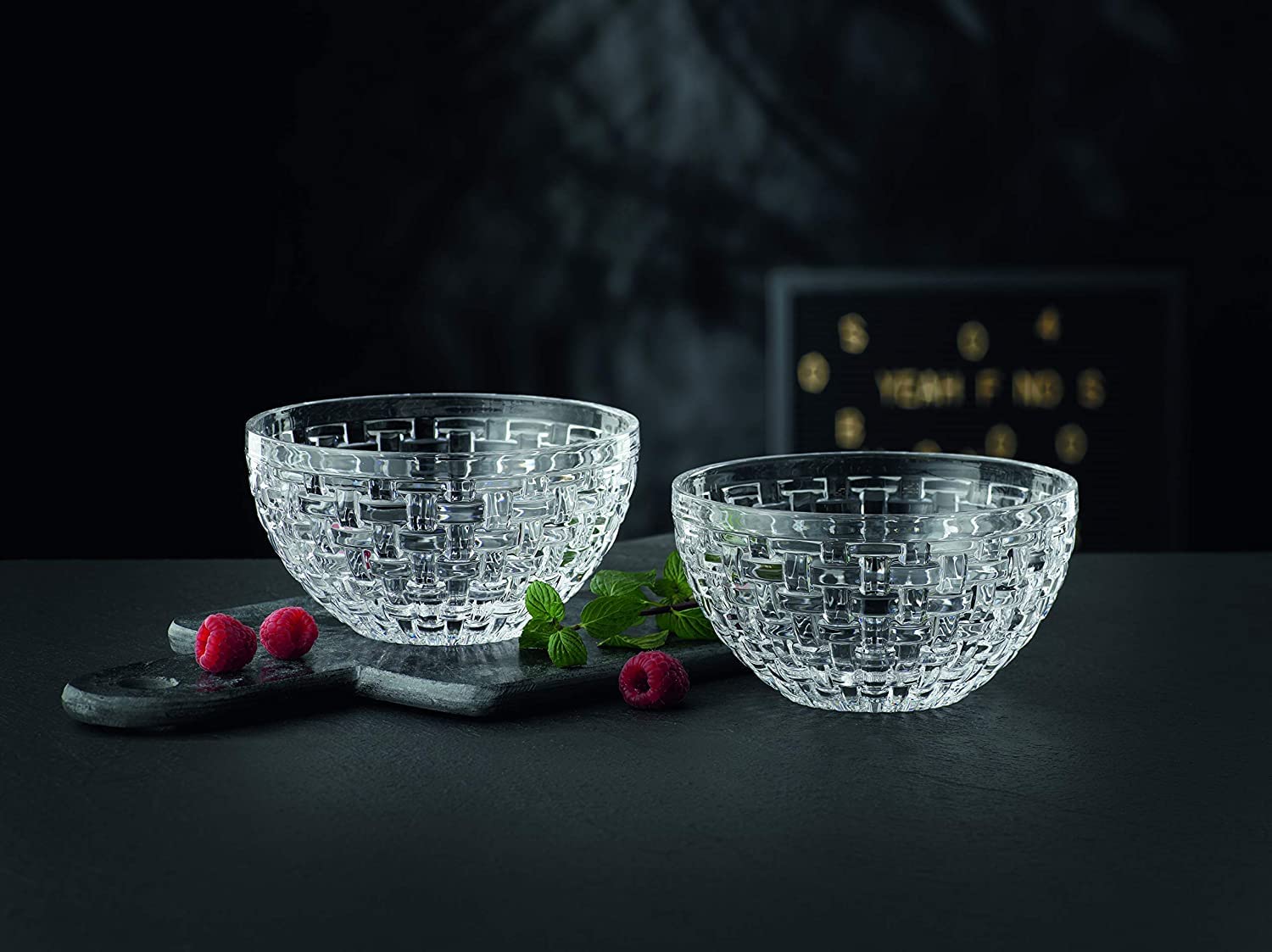 Nachtmann Bossa Nova Collection Bowl | Set of 2 Clear Crystal Glass Bowls | Basket Weave Glass Design | 6 Inch Mixing and Serving Bowl for Salad, Fruit and Snacks | Dishwasher Safe