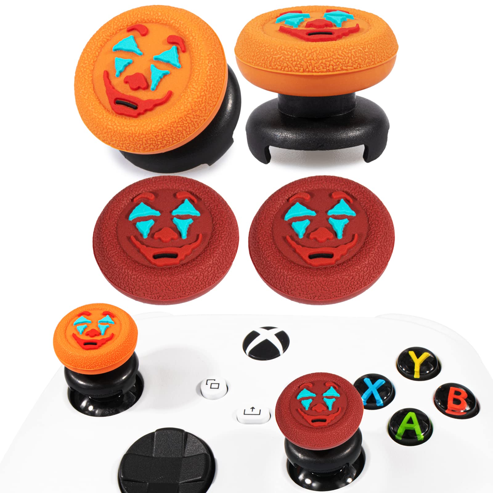 Playrealm FPS Thumbstick Extender &Texture Rubber Silicone Grip Cover 4 Sets for Xbox Series X/S & Xbox One Controller(Joker Red+Orange)