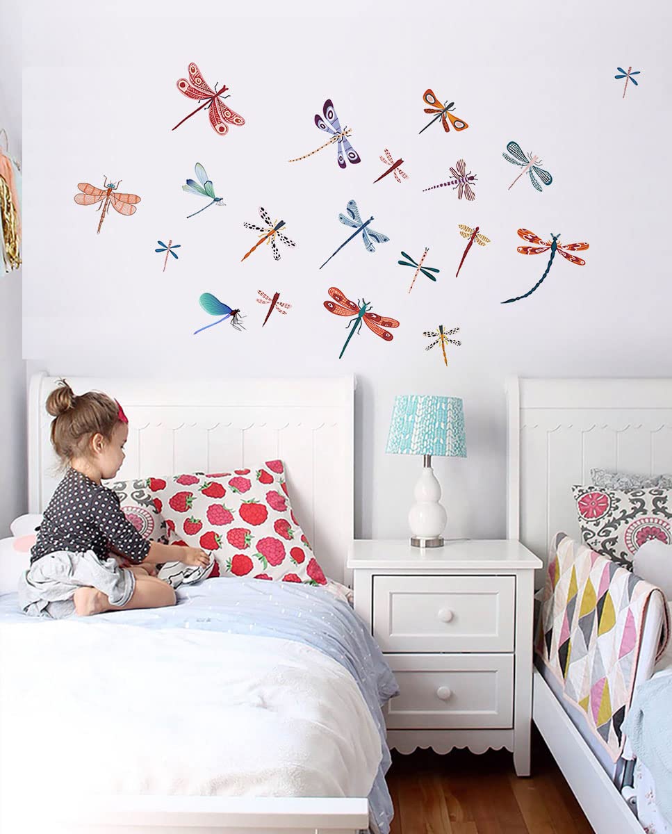 Watercolour Dragonfly Wall Decals,Dragonfly Sticker for Nursery,Lovely Animal Window Clings Decoration Wallpaper Mural for Kid’s Room Classroom School
