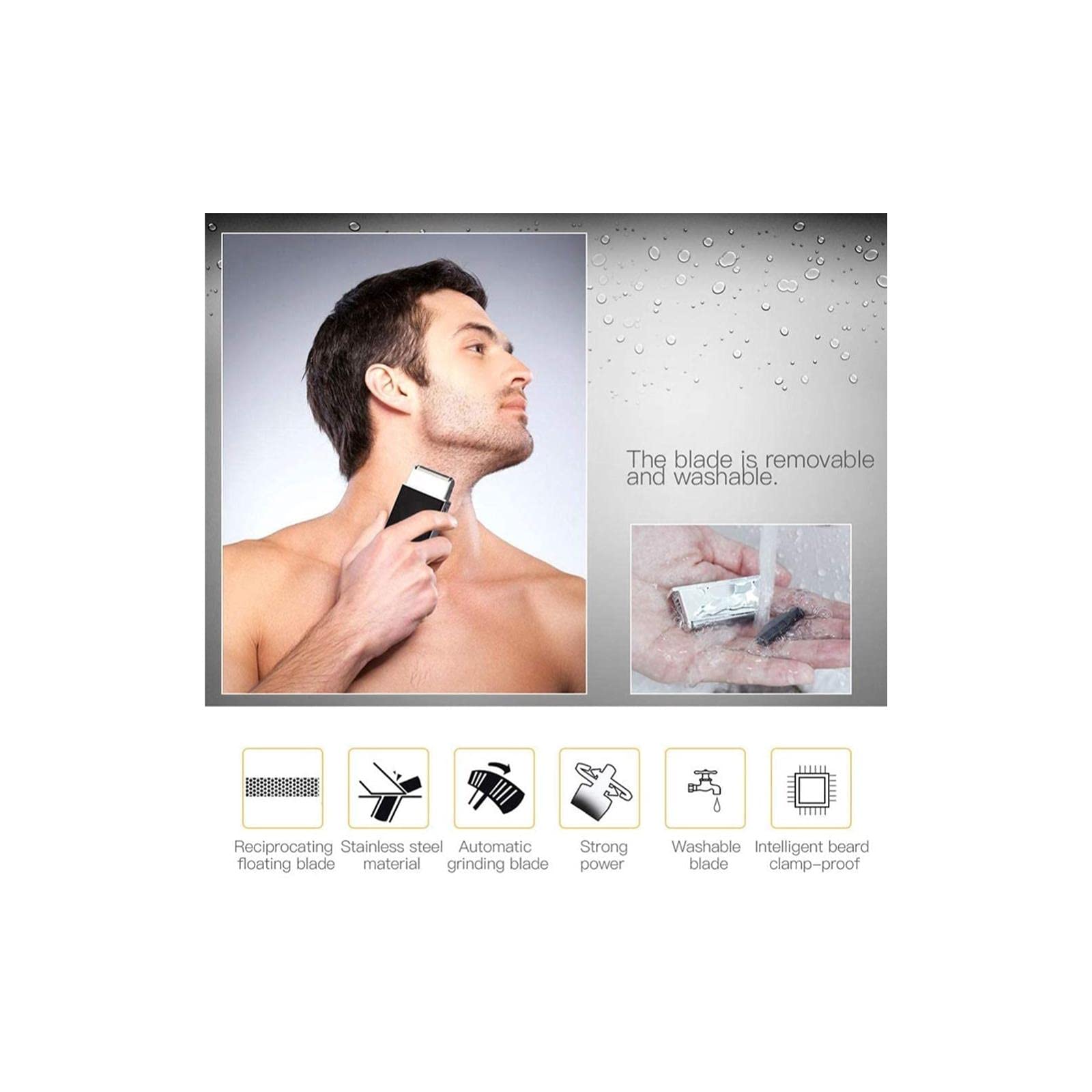 Men Electric Ultra Thin Shaver Protable for travel Rechargeable Washable Wet/Dry Razor for Face Care Beard Trimmer Reciprocating Blade with USB Charger